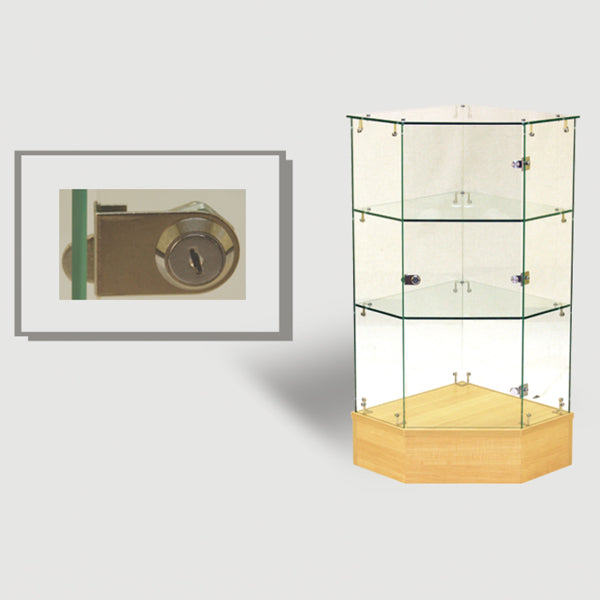 Full Vision Pentagon Corner Case W/ Swing Door & Lock, 18" Square x 38 ...