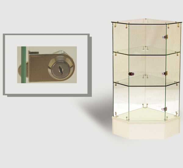 Full Vision Pentagon Corner Case W/ Swing Door & Lock, 18" Square x 38 ...