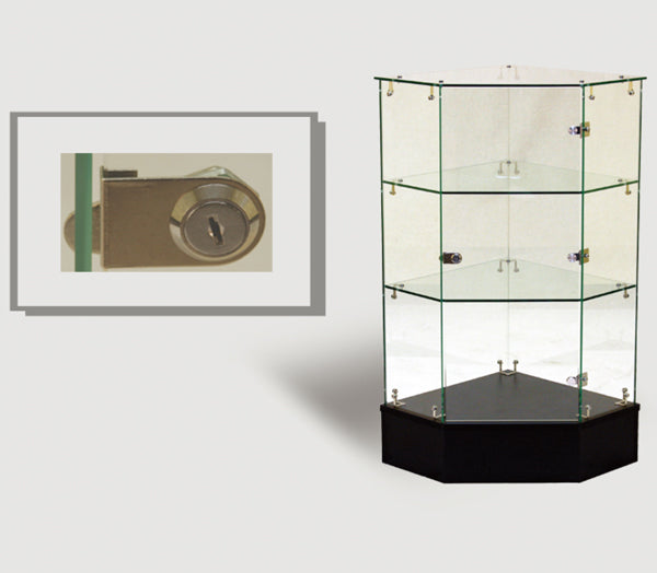 Full Vision Pentagon Corner Case W/ Swing Door & Lock, 18" Square x 38 ...